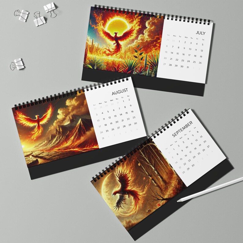 Fire and Ashes: the Phoenix's Seasons 2025 Desktop Calendar - 10" X 5 ...