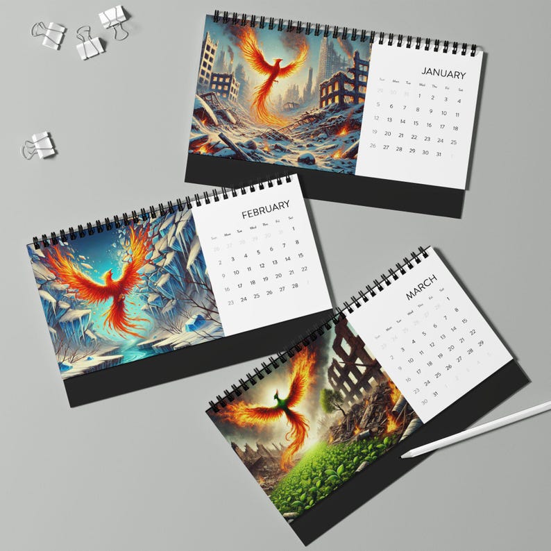 Fire and Ashes: the Phoenix's Seasons 2025 Desktop Calendar - 10" X 5 ...