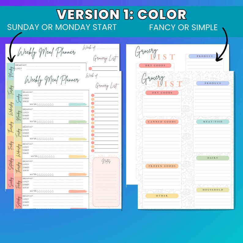 Meal Plan Printable With Grocery List Fillable Meal Planner, Meal Plan ...