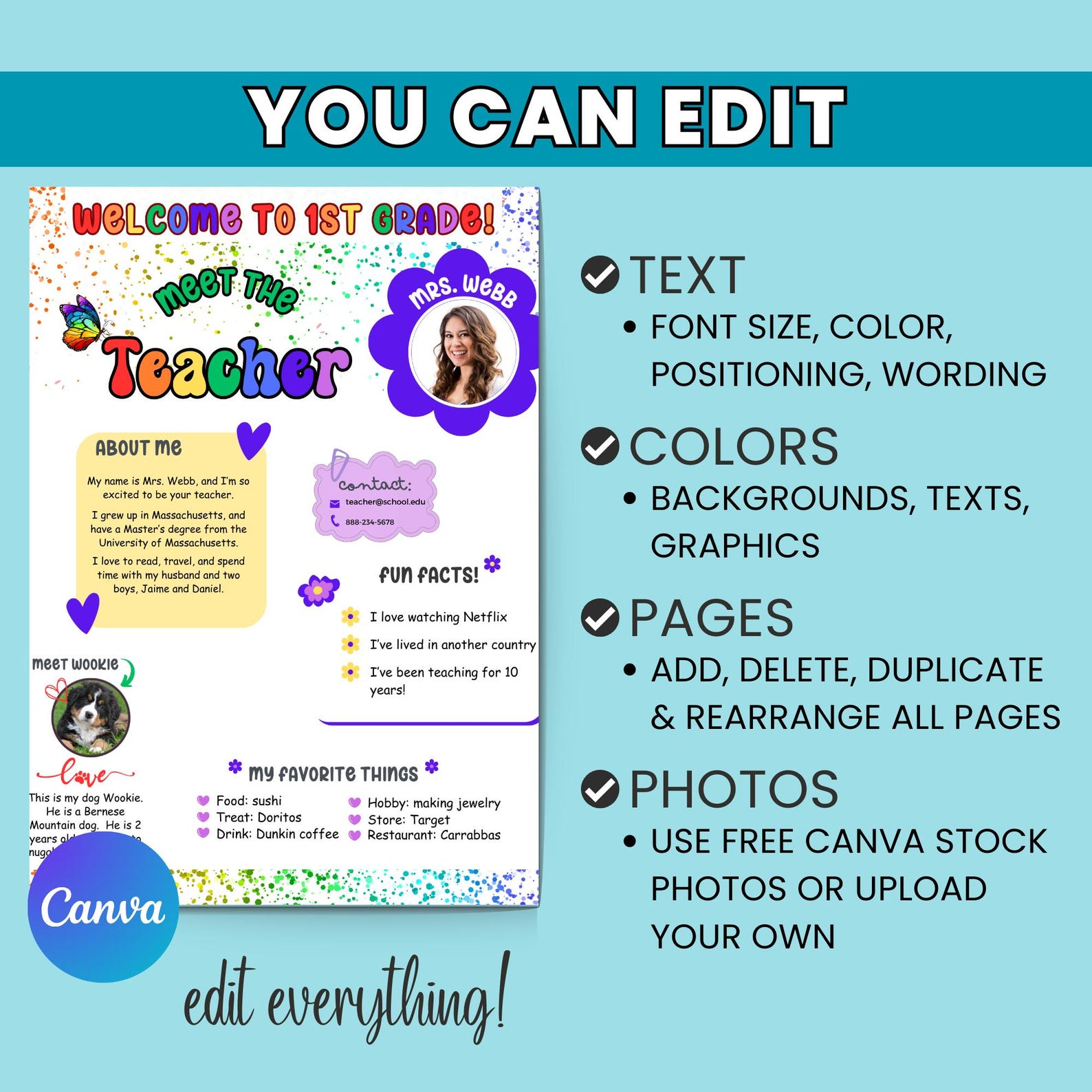 Meet the Teacher Template Editable Basic About Your Teacher Editable ...