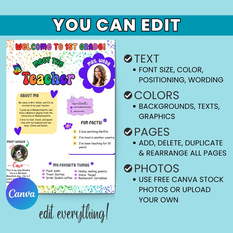 Meet the Teacher Template Editable Basic About Your Teacher Editable ...