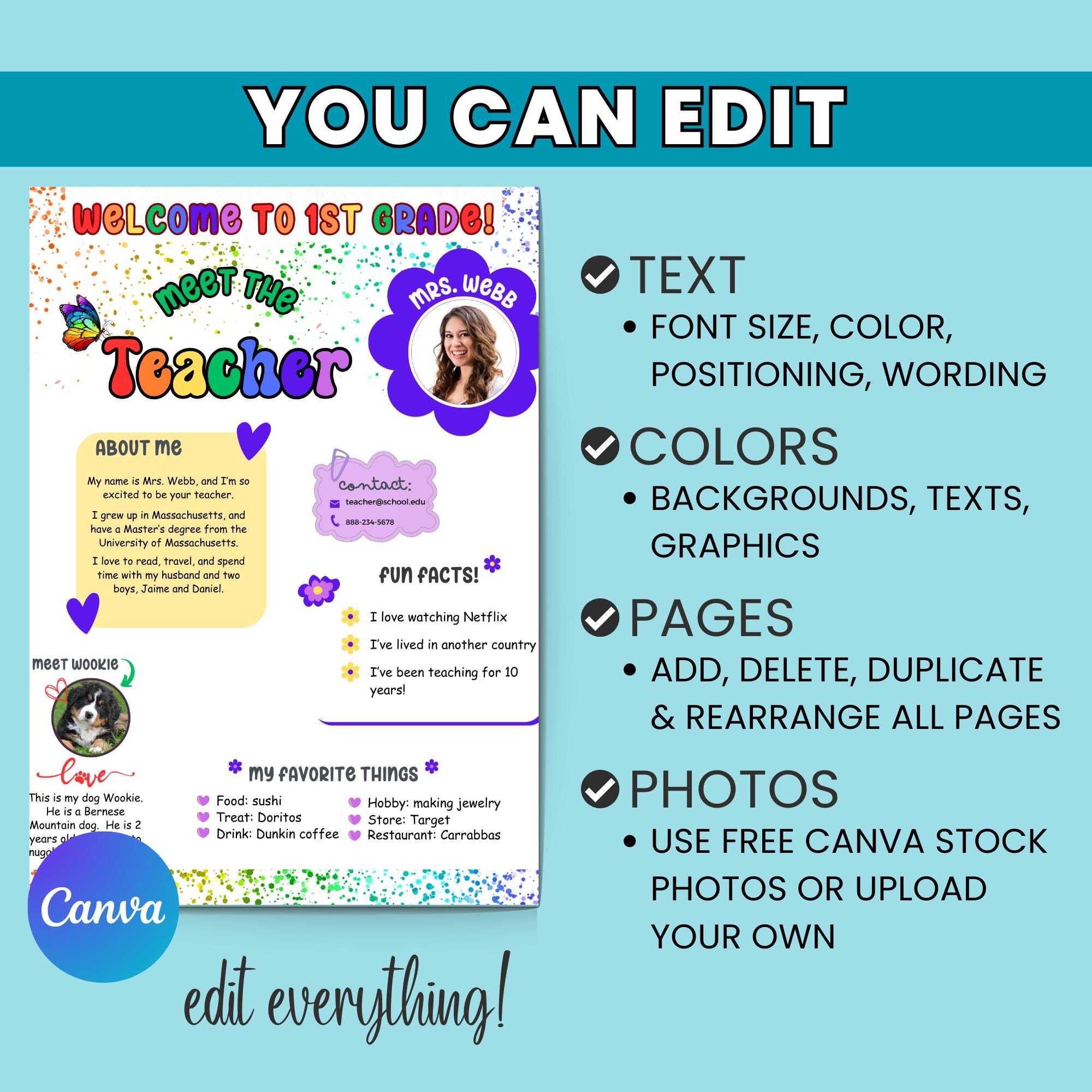 Meet the Teacher Template Editable Basic About Your Teacher Editable ...