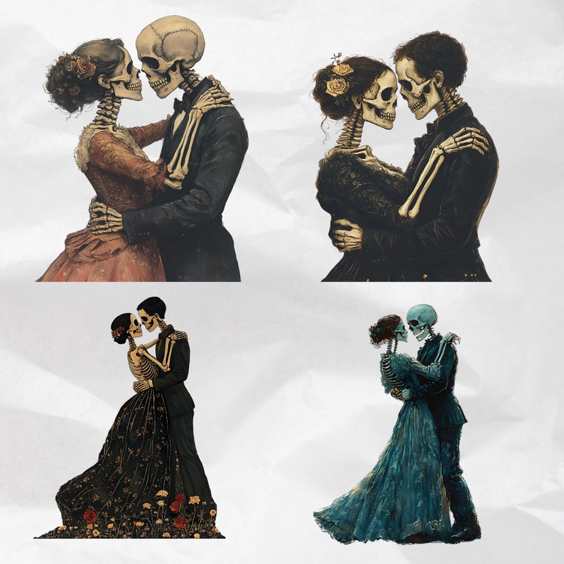 Dancing Skeleton Couple Clipart: 20 PNG Halloween Designs (digital ...
