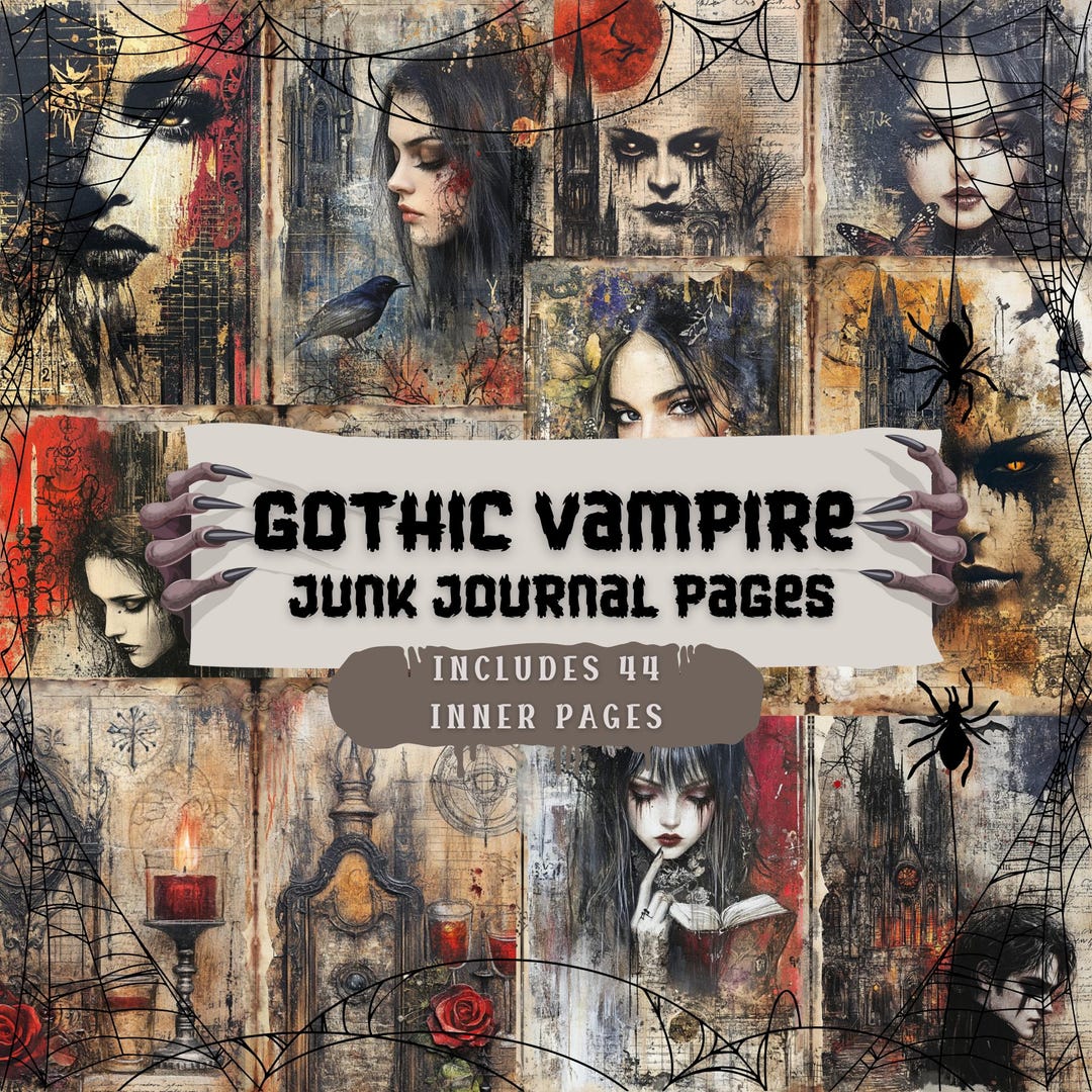 Gothic Vampire Junk Journal Pages: Shabby Chic Halloween Ephemera (44 ...