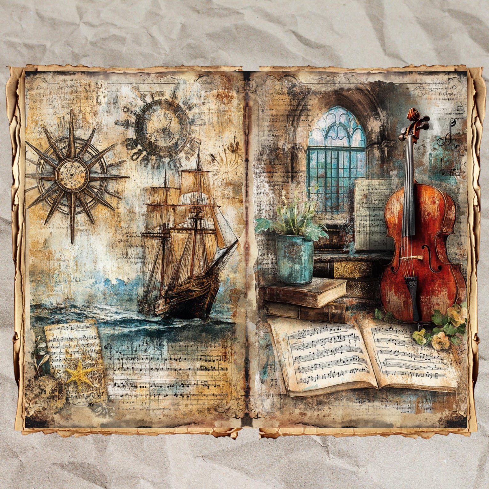 Vintage Music Junk Journal Kit: Shabby Chic Ephemera (digital Download ...
