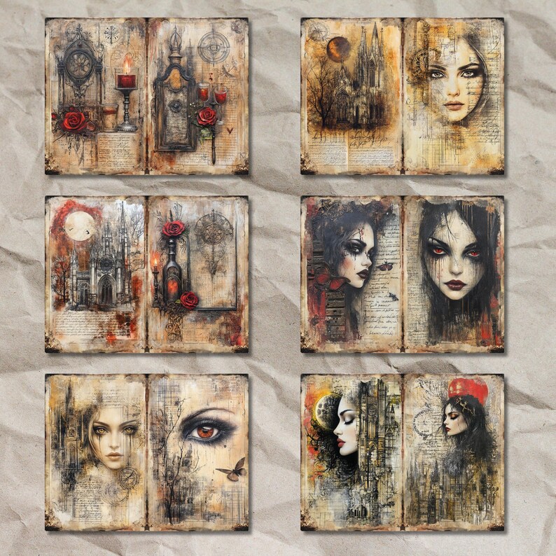 Gothic Vampire Junk Journal Pages | Vintage Vampire Halloween Themed ...