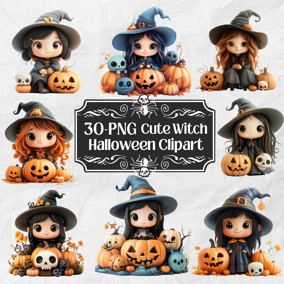 3D Witch Halloween Clipart Bundle | 30 PNG Cute Witch Perfect for ...