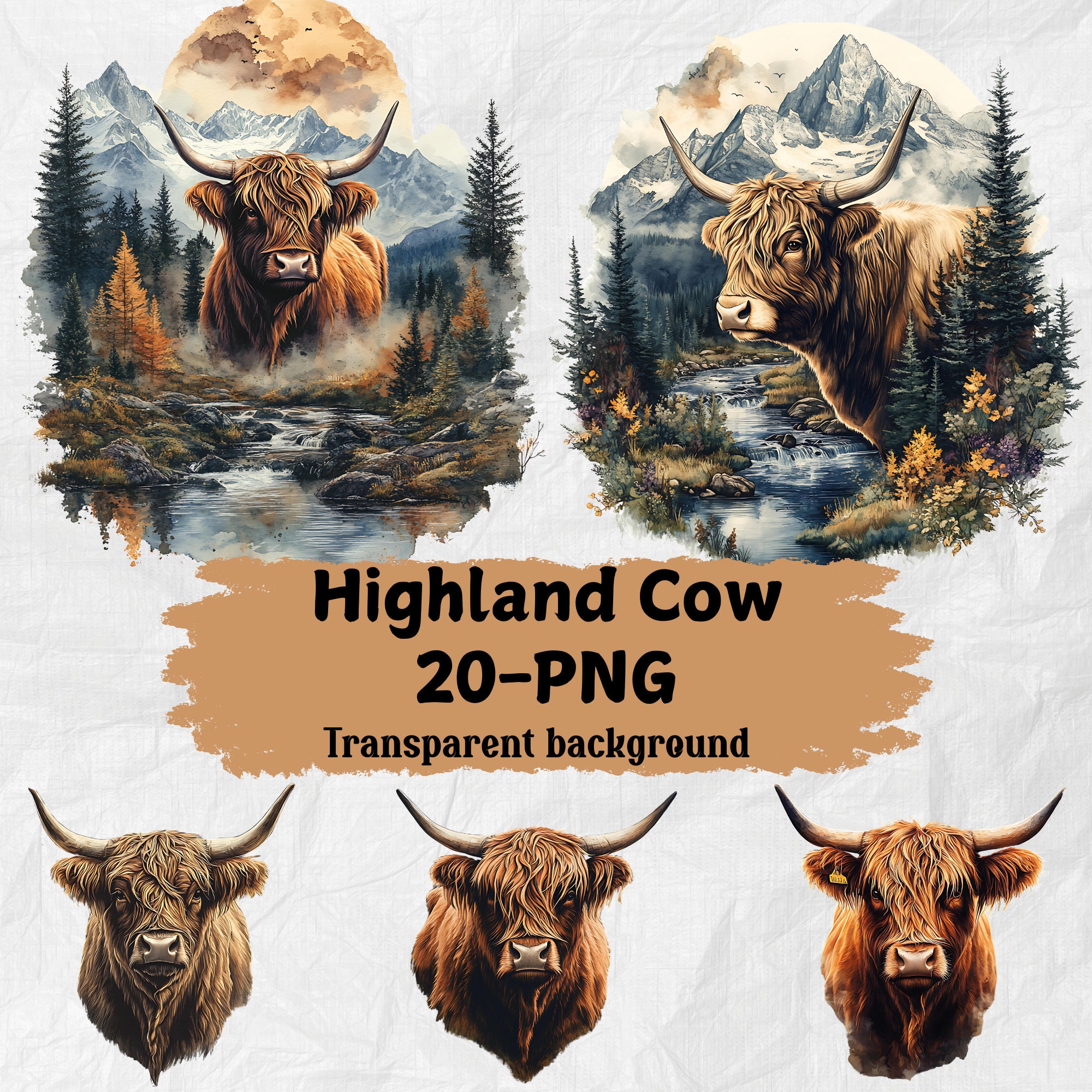 Highland Cow Clipart Bundle 20 PNG Realistic Designs Perfect for ...