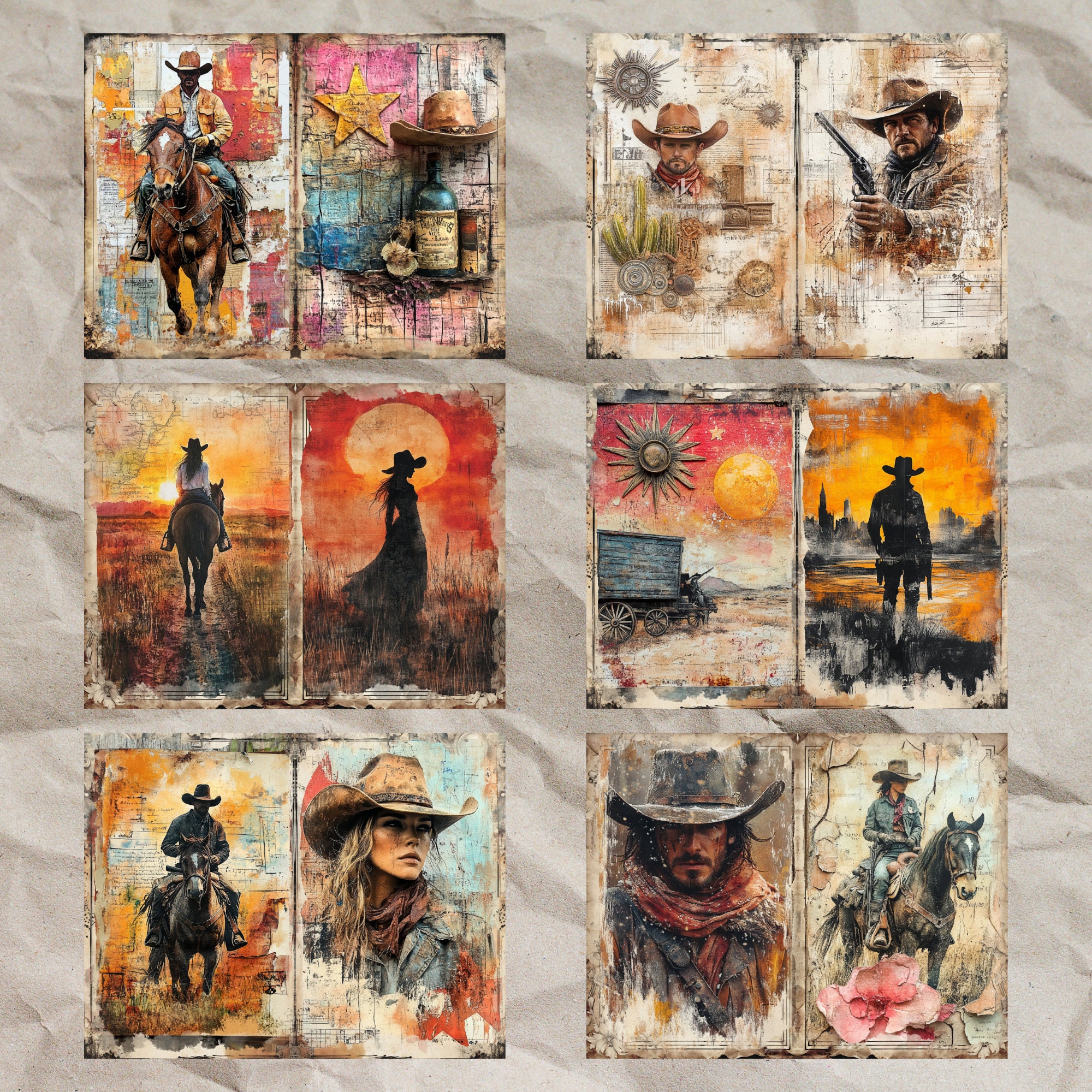 Western Junk Journal Pages, Watercolor Wild West Themed Junk Journal ...