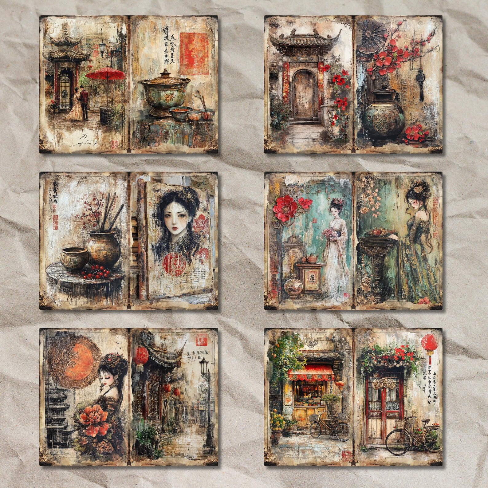 China Town Junk Journal Pages | Vintage Chinese Culture Themed Kit ...