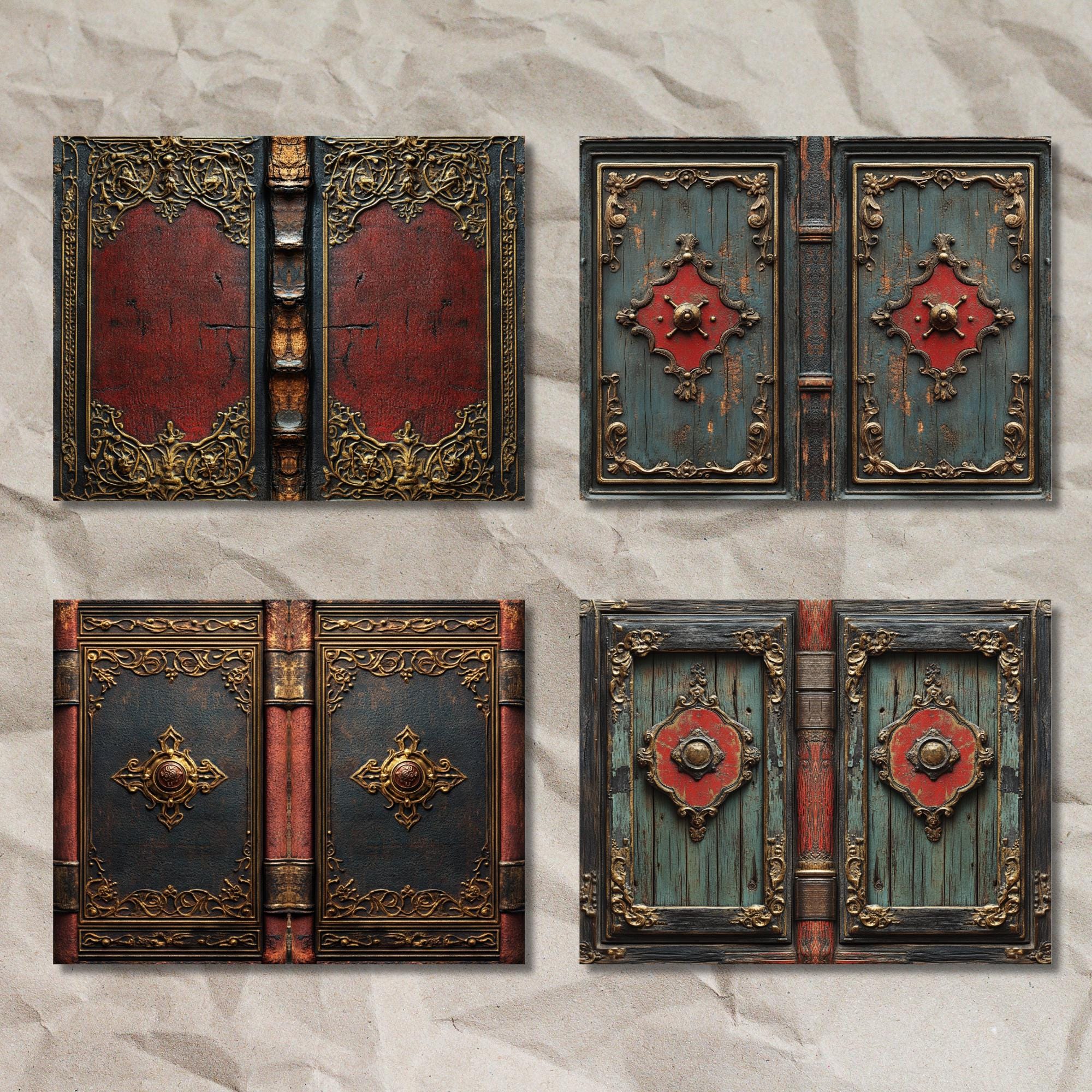 Vintage Book Covers | Ancient Cover Pages Junk Journal Kit | Old Red ...