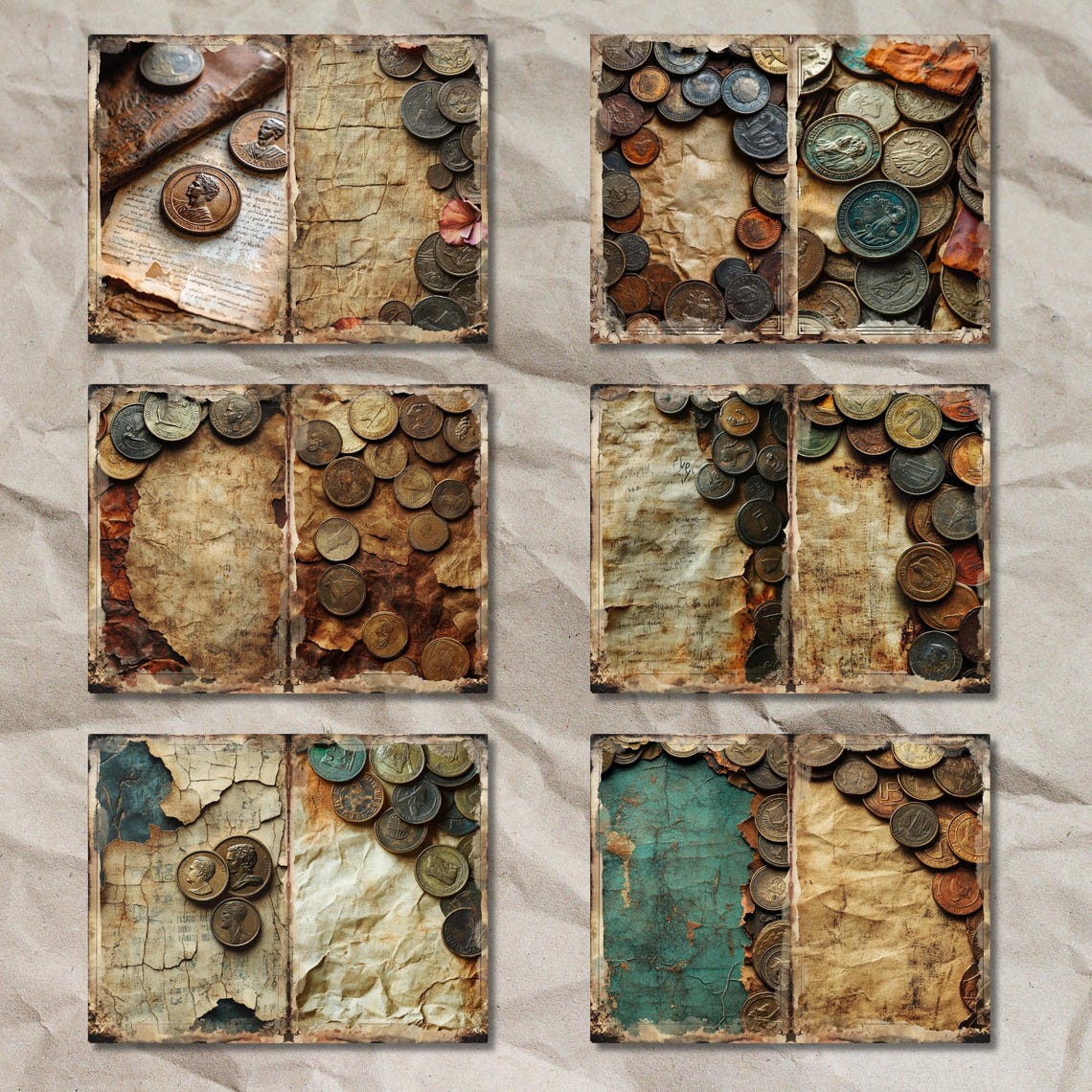 Vintage Antique Coins Junk Journal Pages Ancient Coins Themed Kit ...