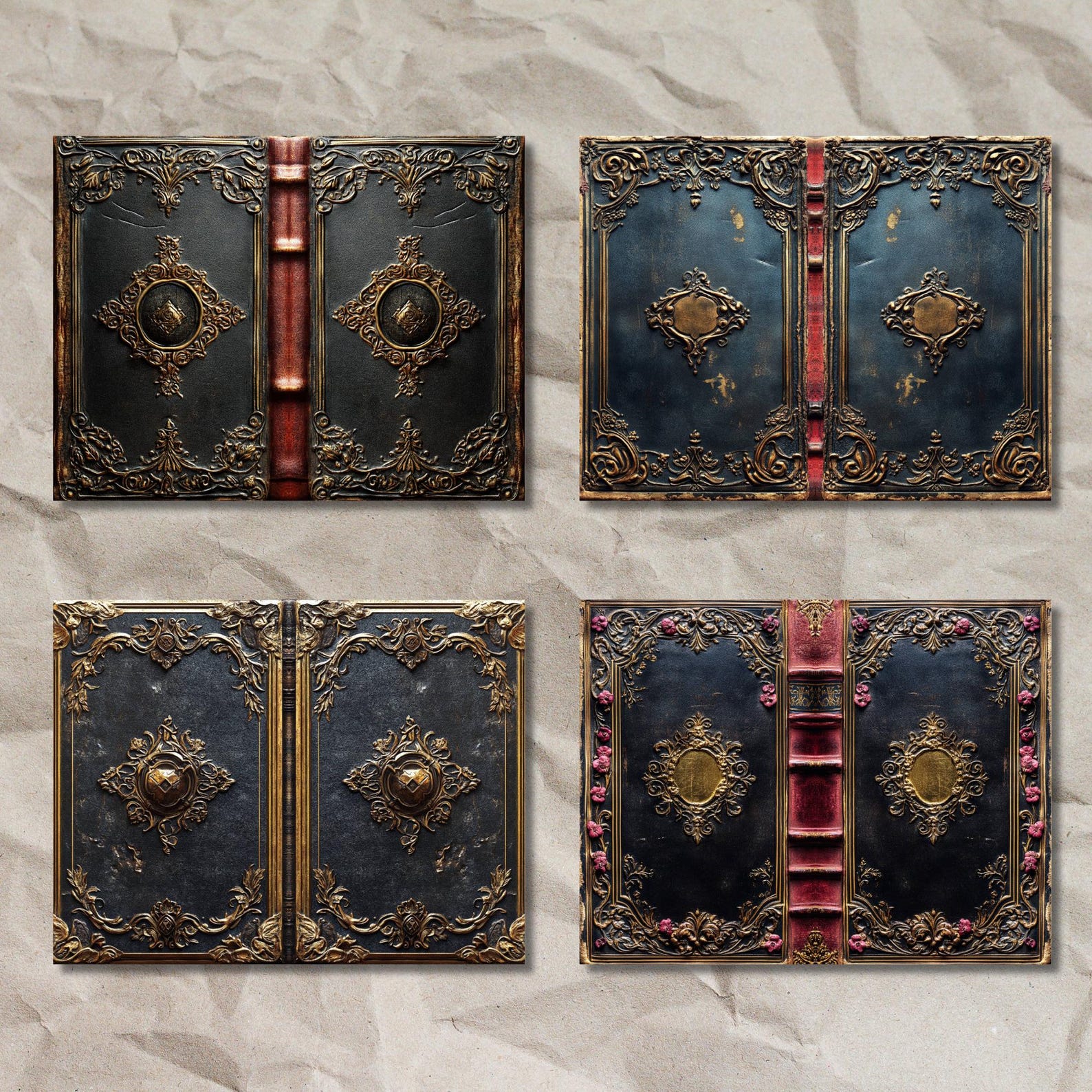 Vintage Book Covers | Ancient Cover Pages Junk Journal Kit | Old Red ...