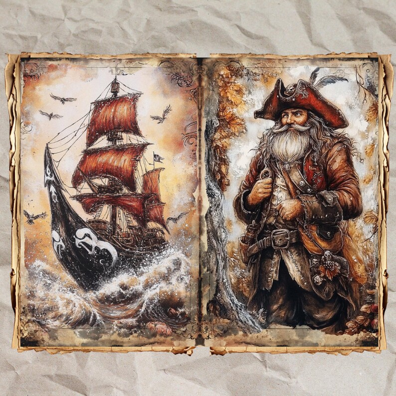 Pirate Kids Junk Journal Pages | Shabby Chic Nautical Ephemera (digital ...