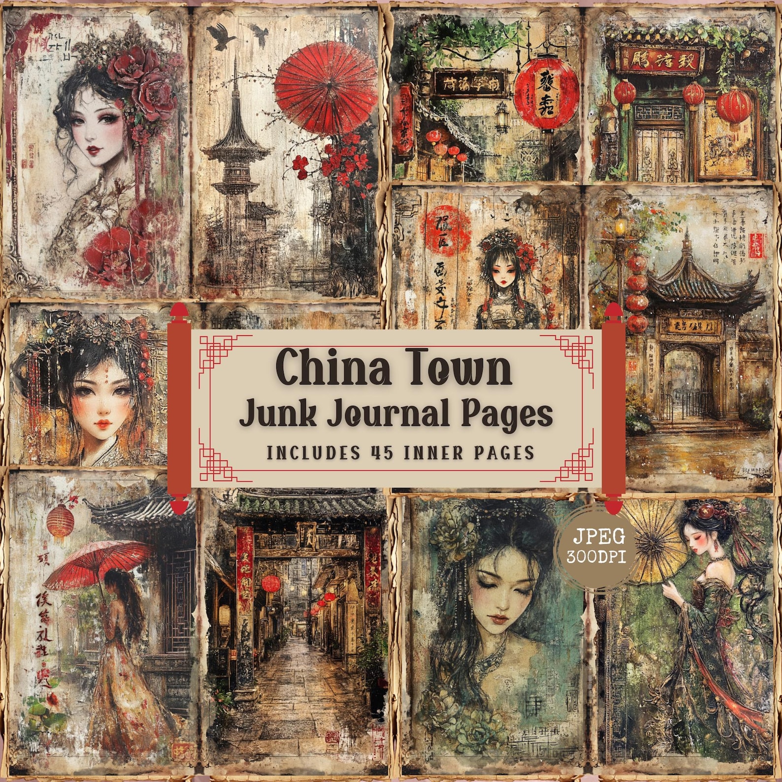 China Town Junk Journal Pages | Vintage Chinese Culture Themed Kit ...