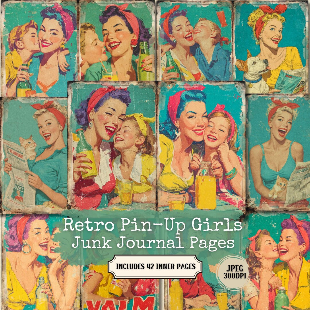 Retro Pin-up Girls Junk Journal Pages: 1950s Pop Art Ephemera (JPG ...