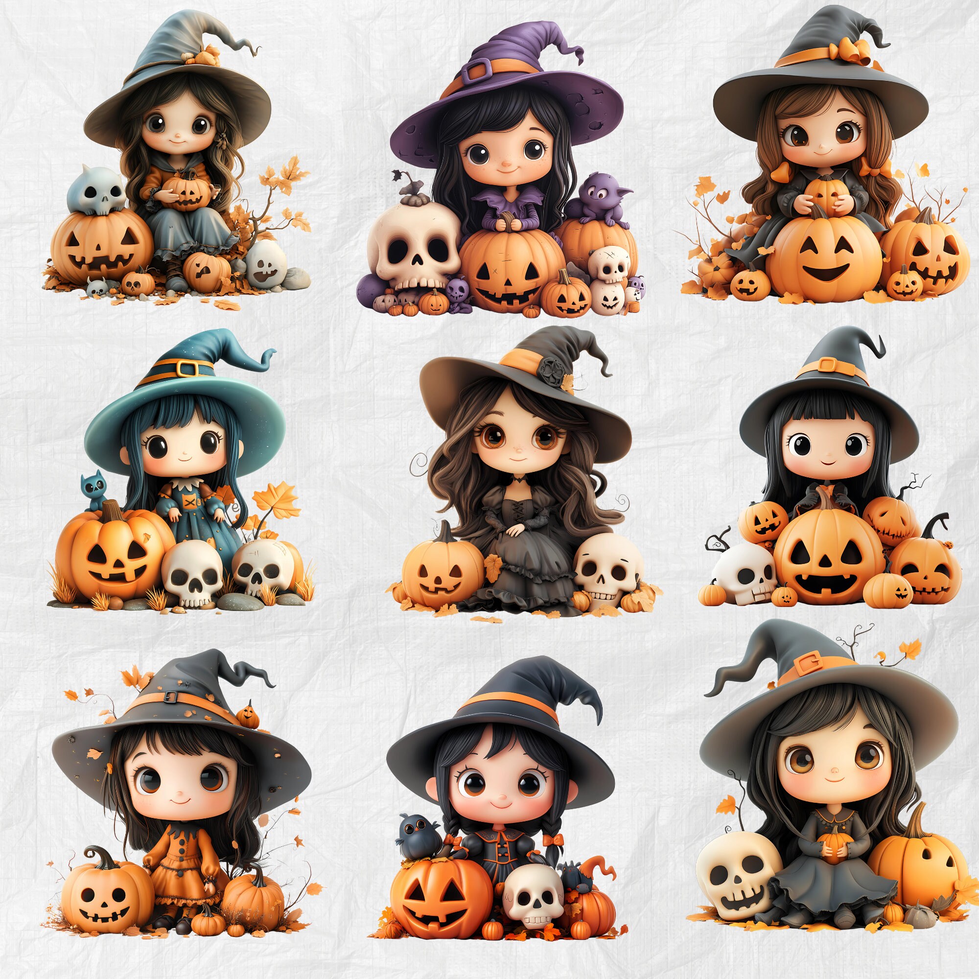 3D Witch Halloween Clipart Bundle | 30 PNG Cute Witch Perfect for ...