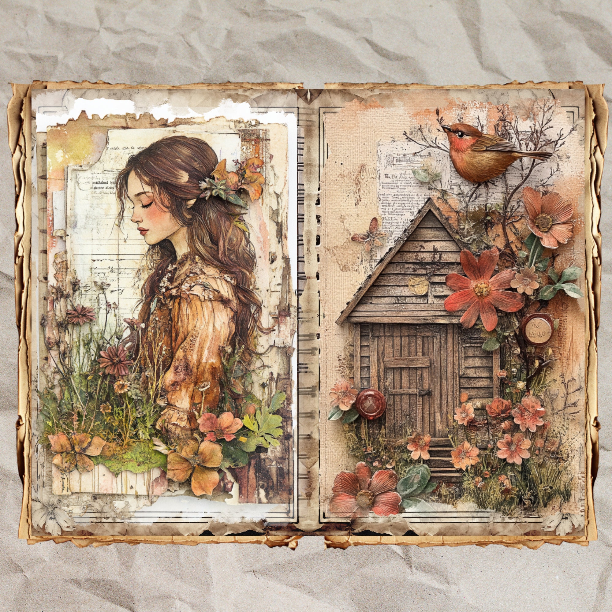 Secret Garden Junk Journal Pages, Watercolor Botanical Garden Themed ...