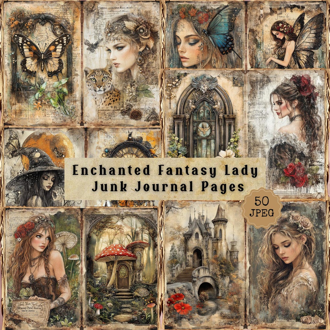 Fantasy Lady Junk Journal Pages: Vintage Florals & Butterflies (JPG ...
