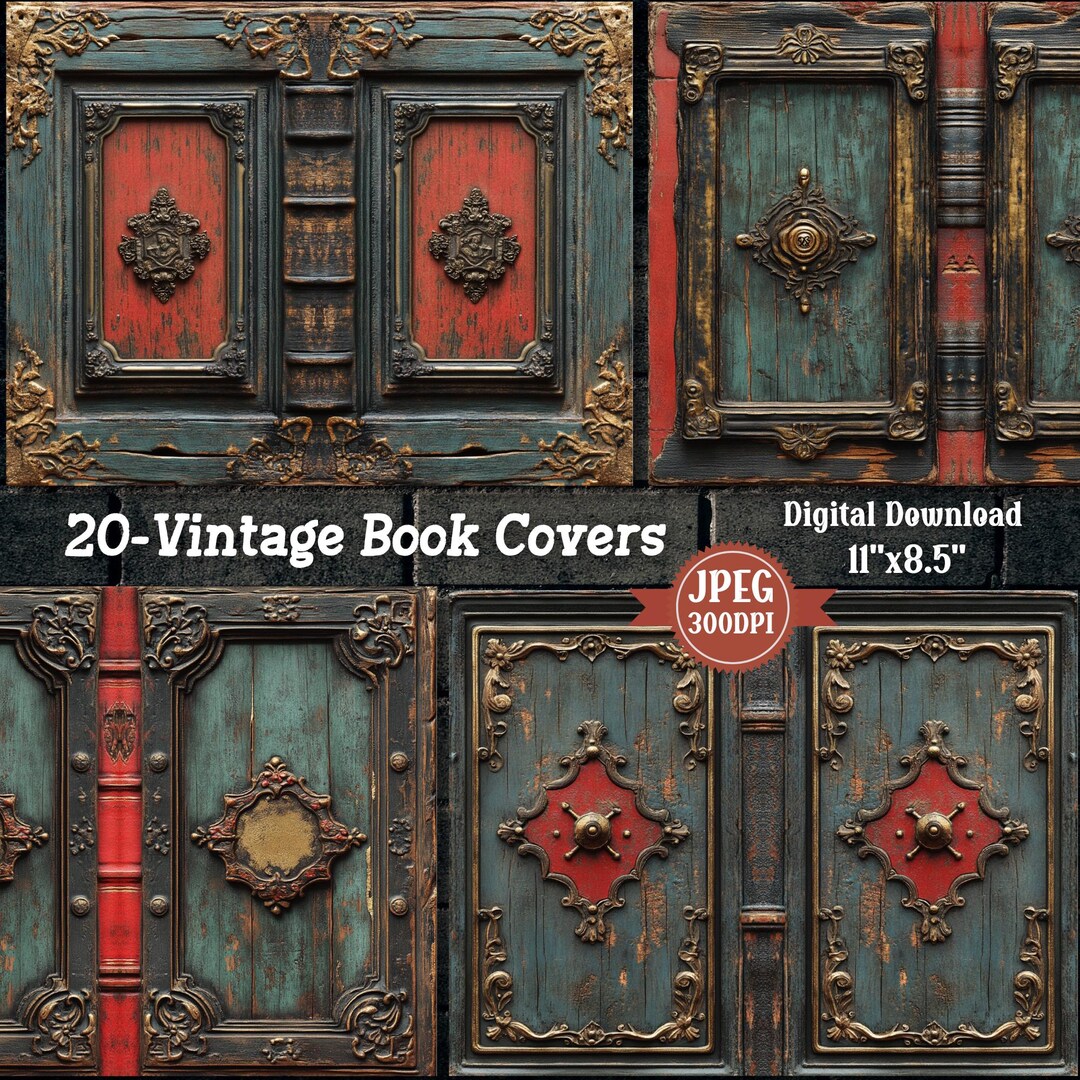 Vintage Book Covers | Ancient Cover Pages Junk Journal Kit | Old Red ...