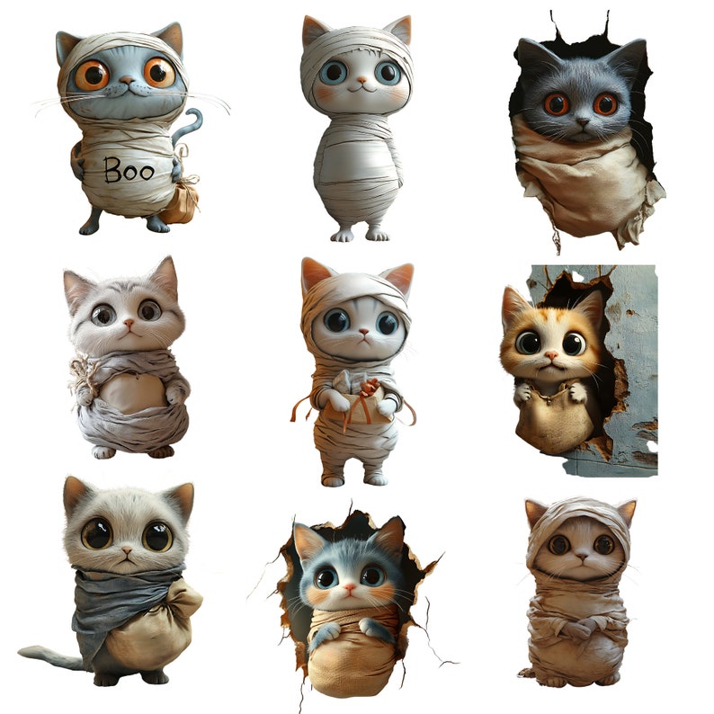 Cute Cats in Mummy Costume Clipart Bundle | 32 PNG Cute Cats PNG ...