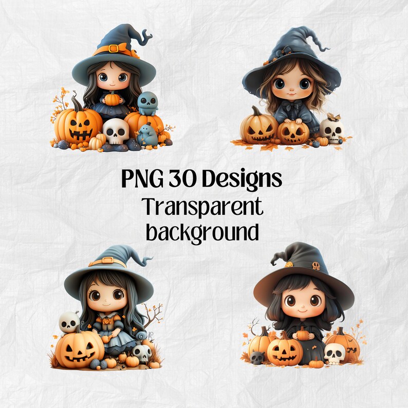 3D Witch Halloween Clipart Bundle 30 PNG Cute Witch Perfect for Sticker ...
