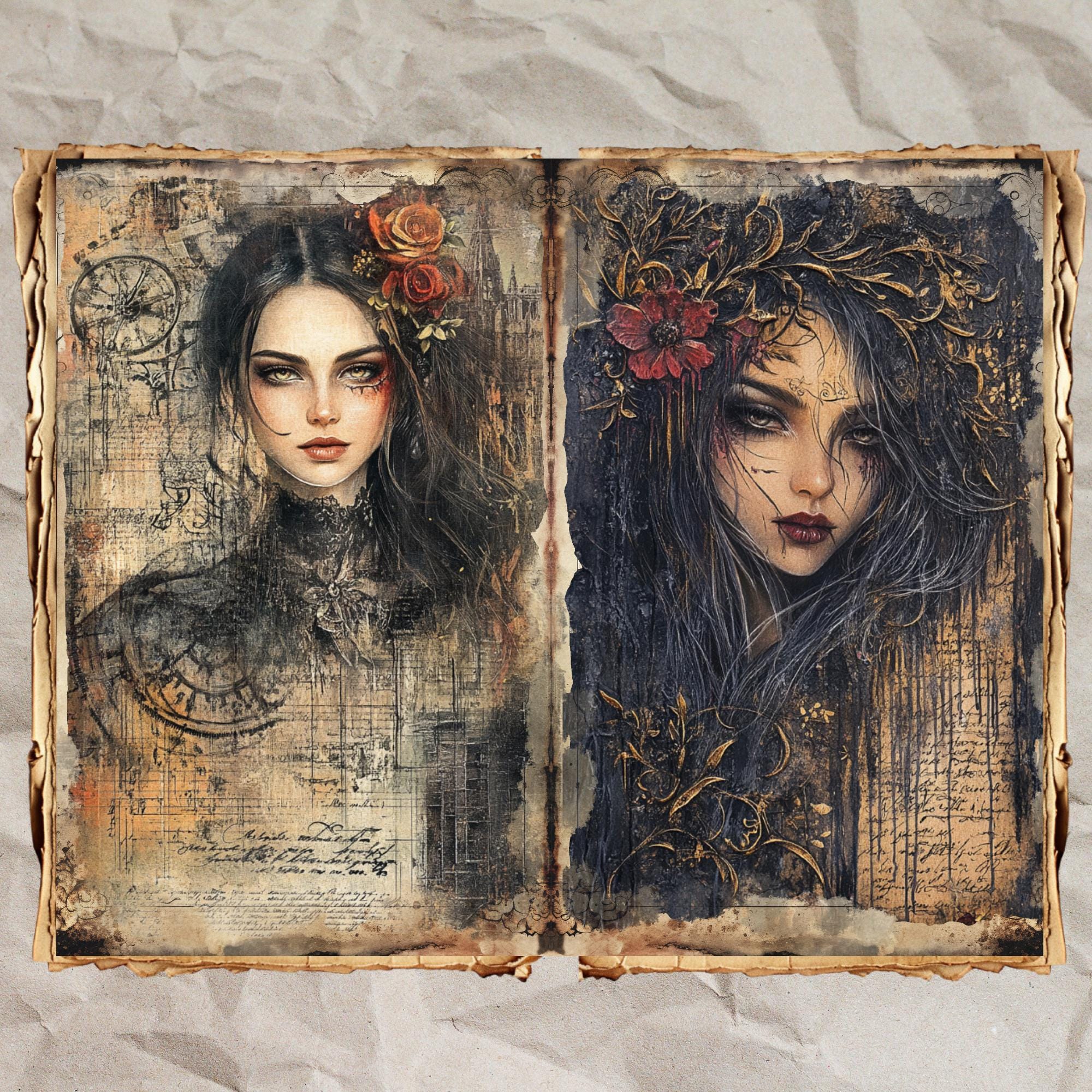 Gothic Vampire Junk Journal Pages | Vintage Vampire Halloween Themed ...