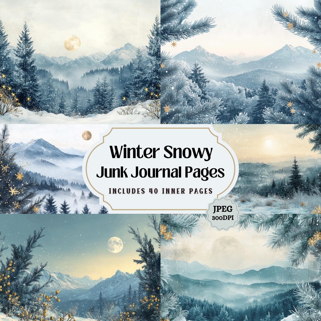 Winter Snowy Junk Journal Kit: Shabby Chic Christmas Ephemera (40 JPEG ...