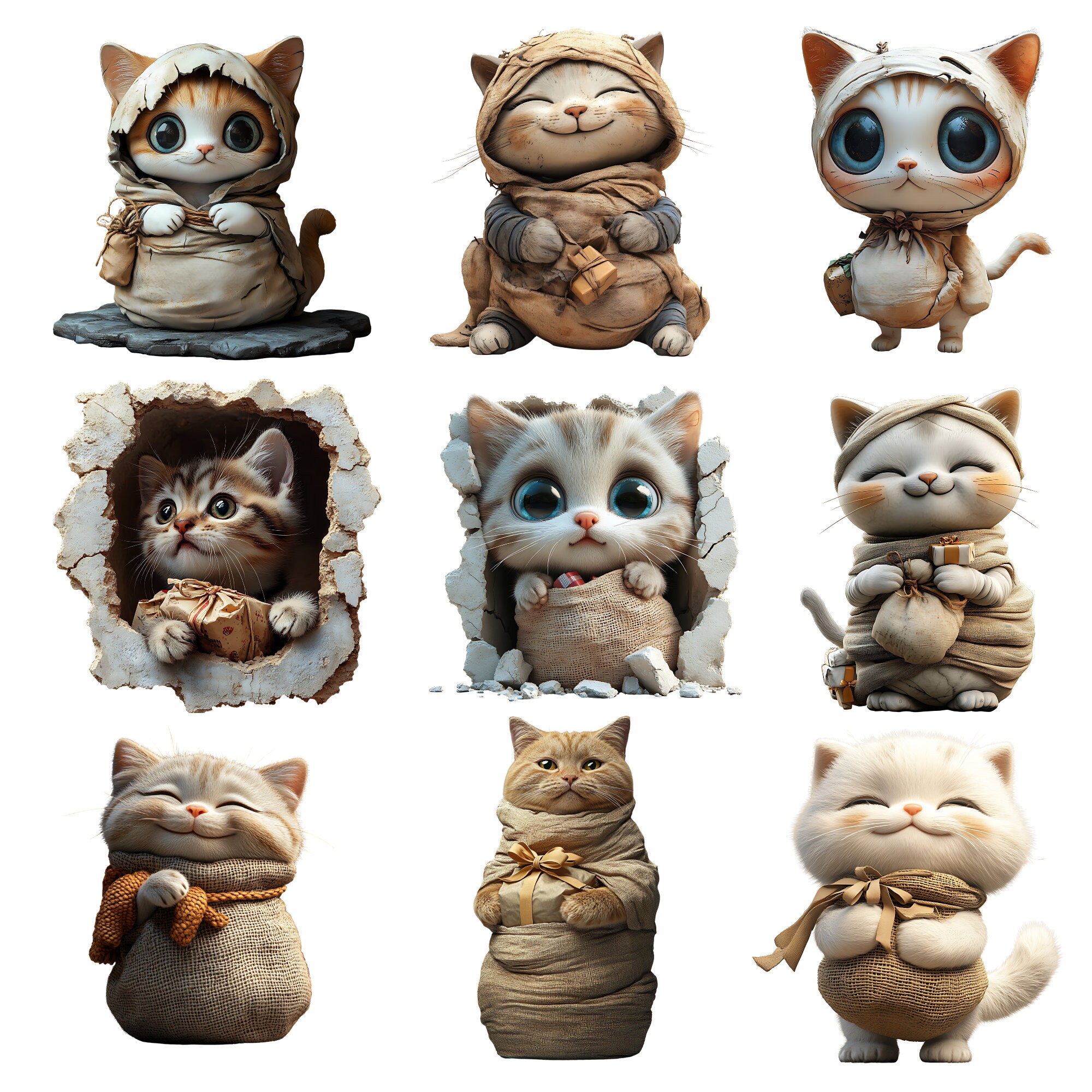 Cute Cats in Mummy Costume Clipart Bundle | 32 PNG Cute Cats PNG ...