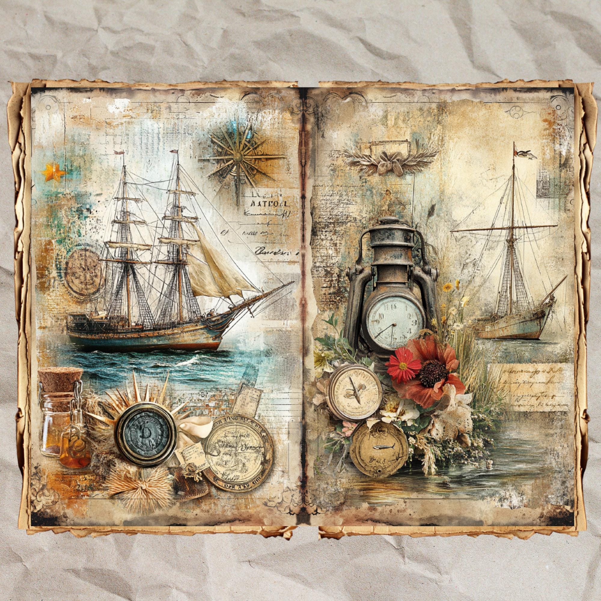 Vintage Fishing Ephemera Pack: Shabby Chic Junk Journal Pages (digital ...