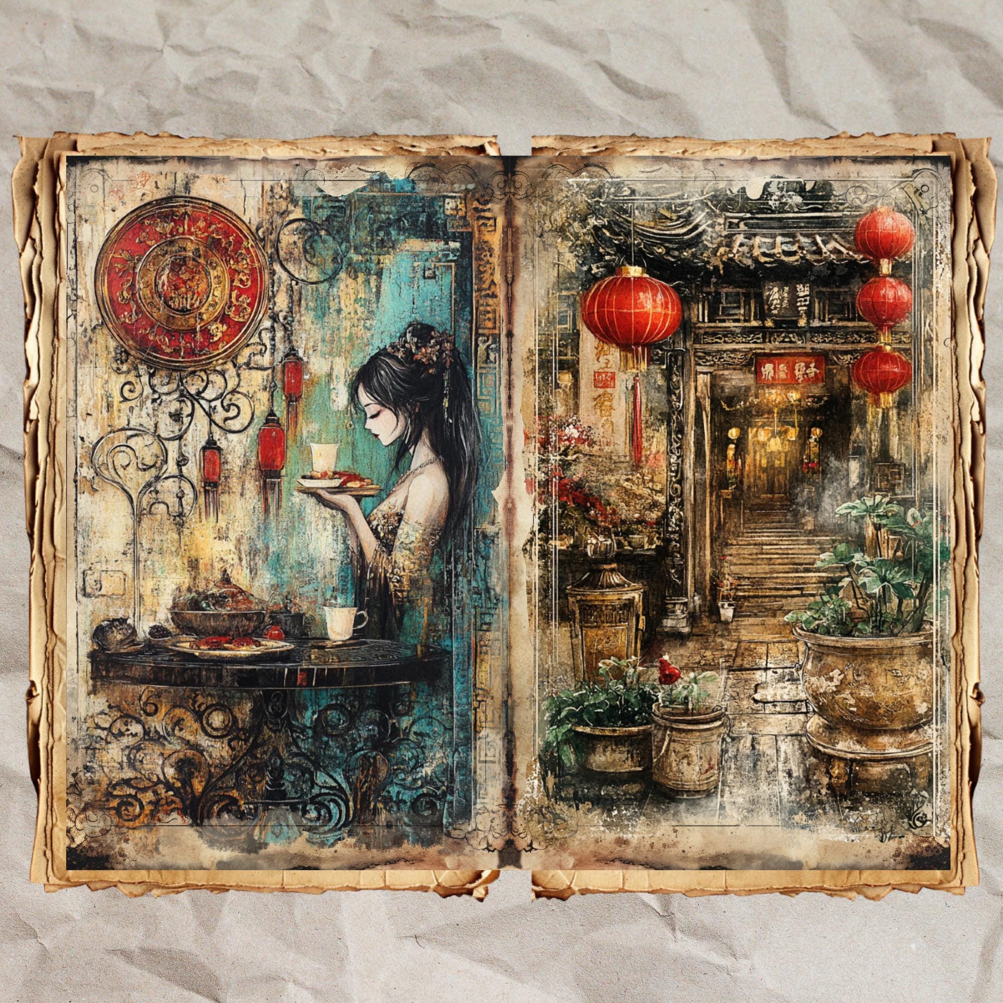 China Town Junk Journal Pages | Vintage Chinese Culture Themed Kit ...