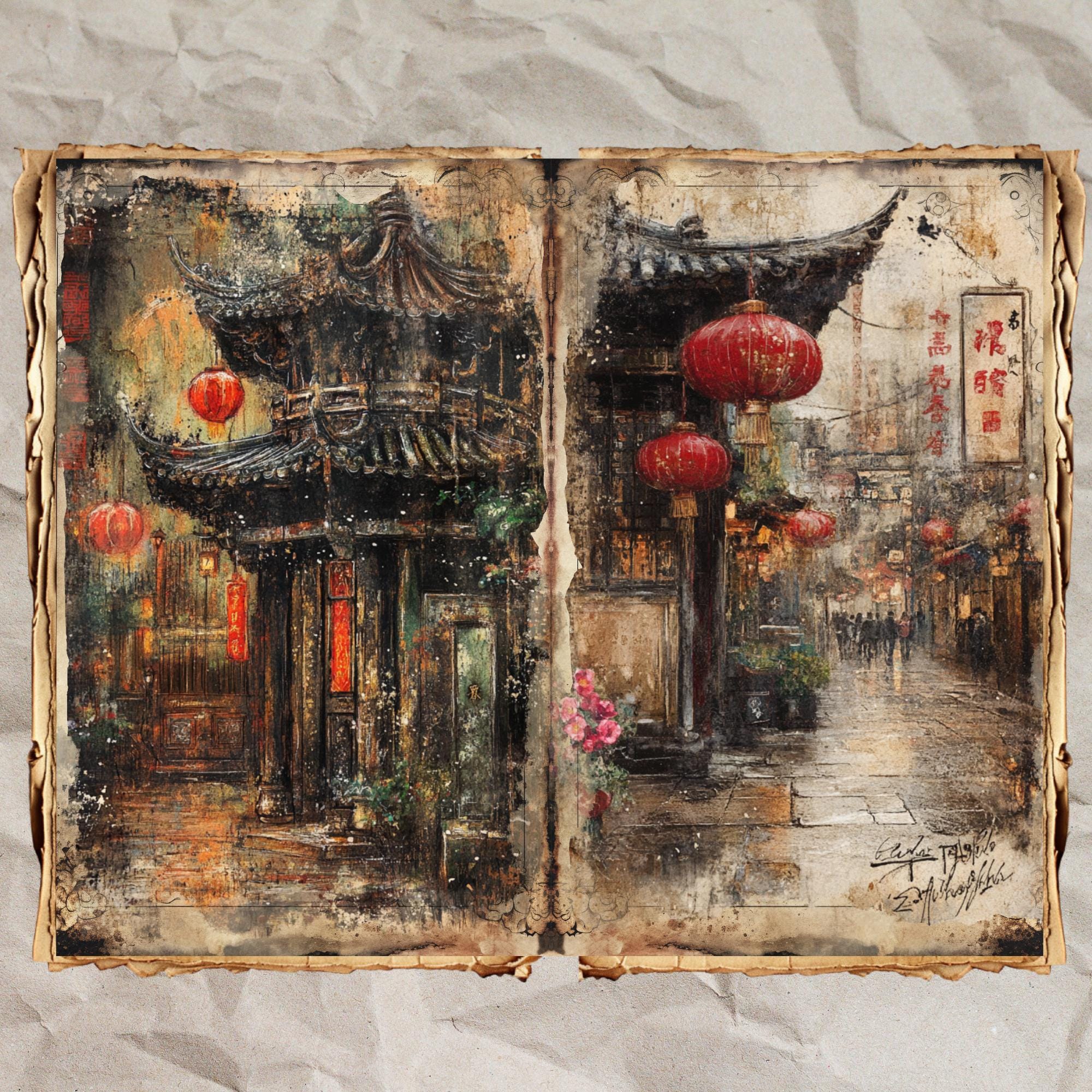 China Town Junk Journal Pages | Vintage Chinese Culture Themed Kit ...