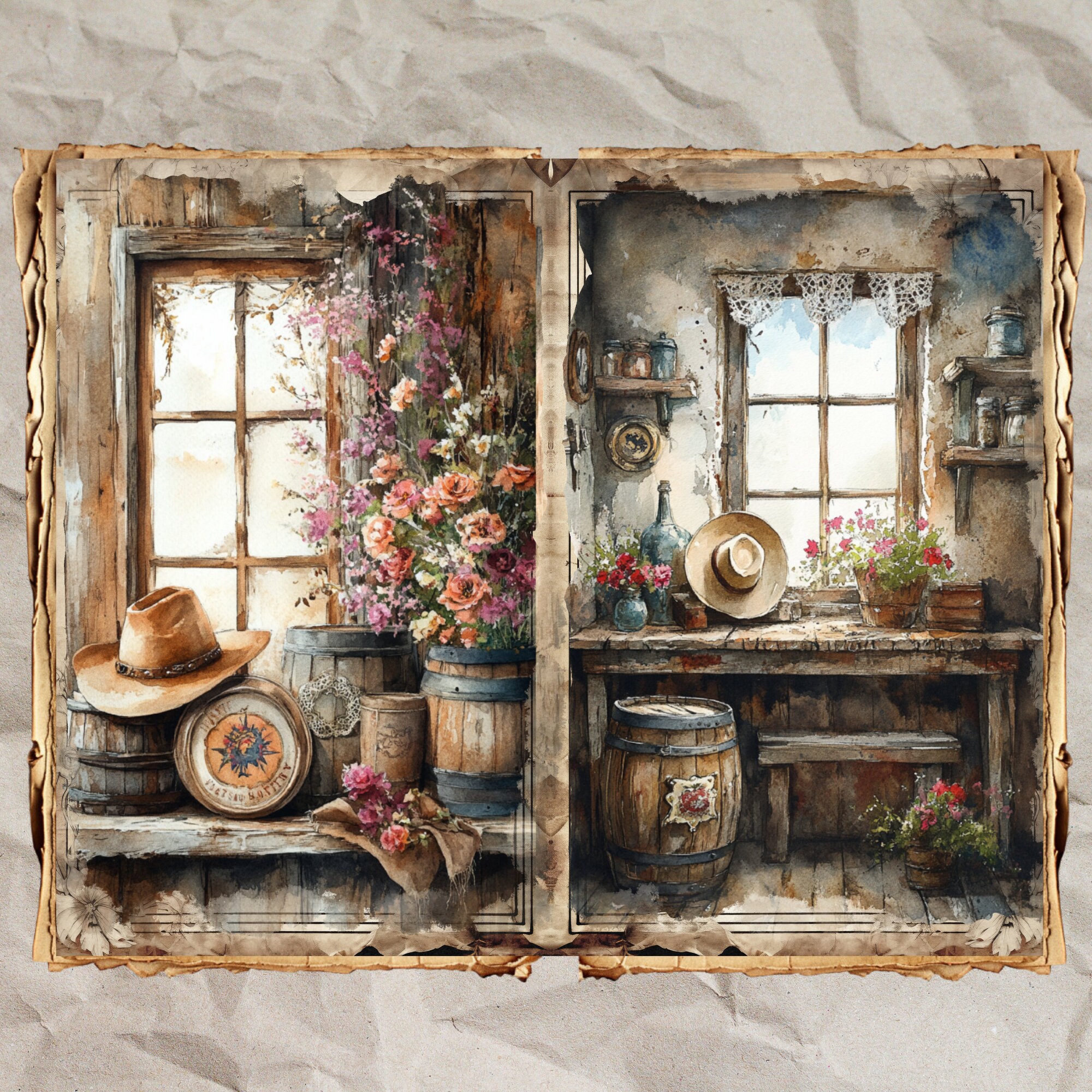 Western Junk Journal Pages, Watercolor Wild West Themed Junk Journal ...