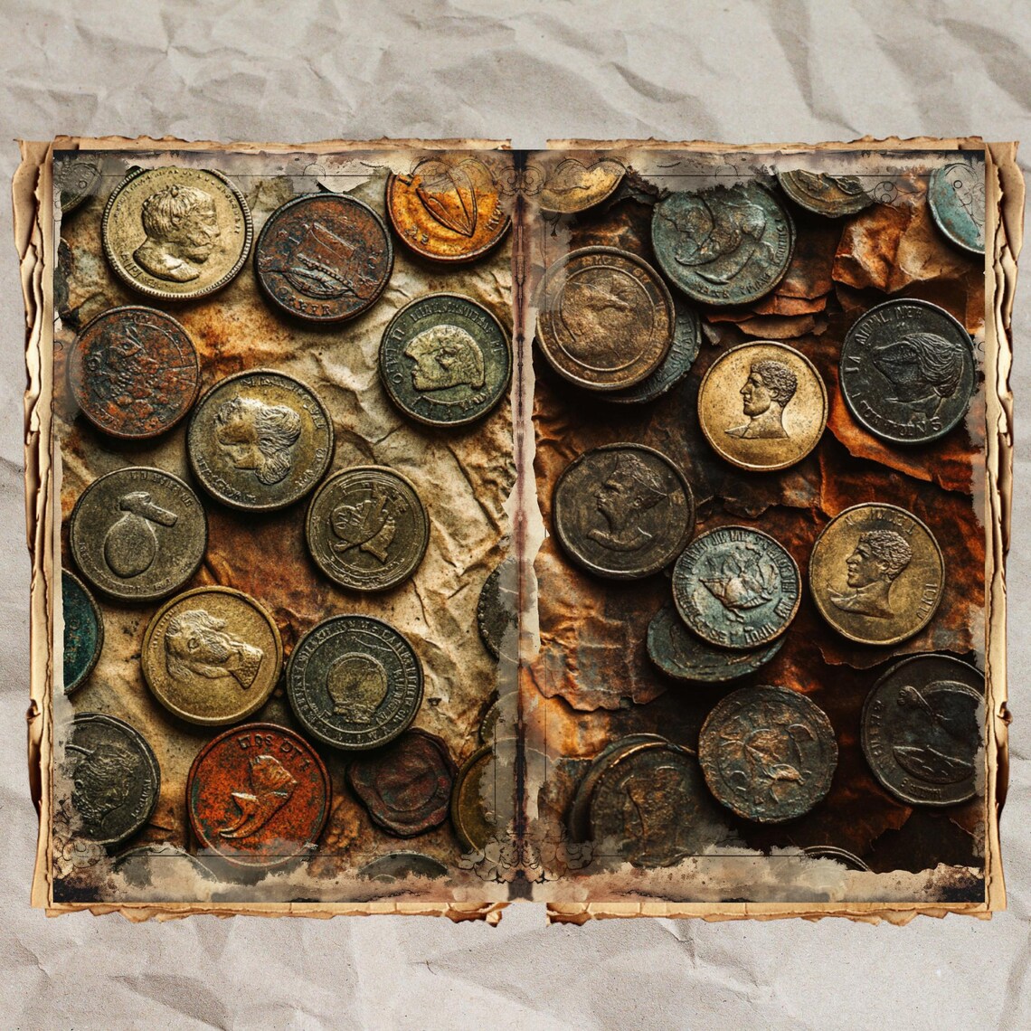 Vintage Antique Coins Junk Journal Pages Ancient Coins Themed Kit ...