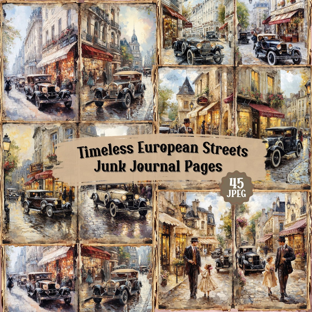 Vintage Car European Street Junk Journal Pages: Shabby Chic Ephemera ...