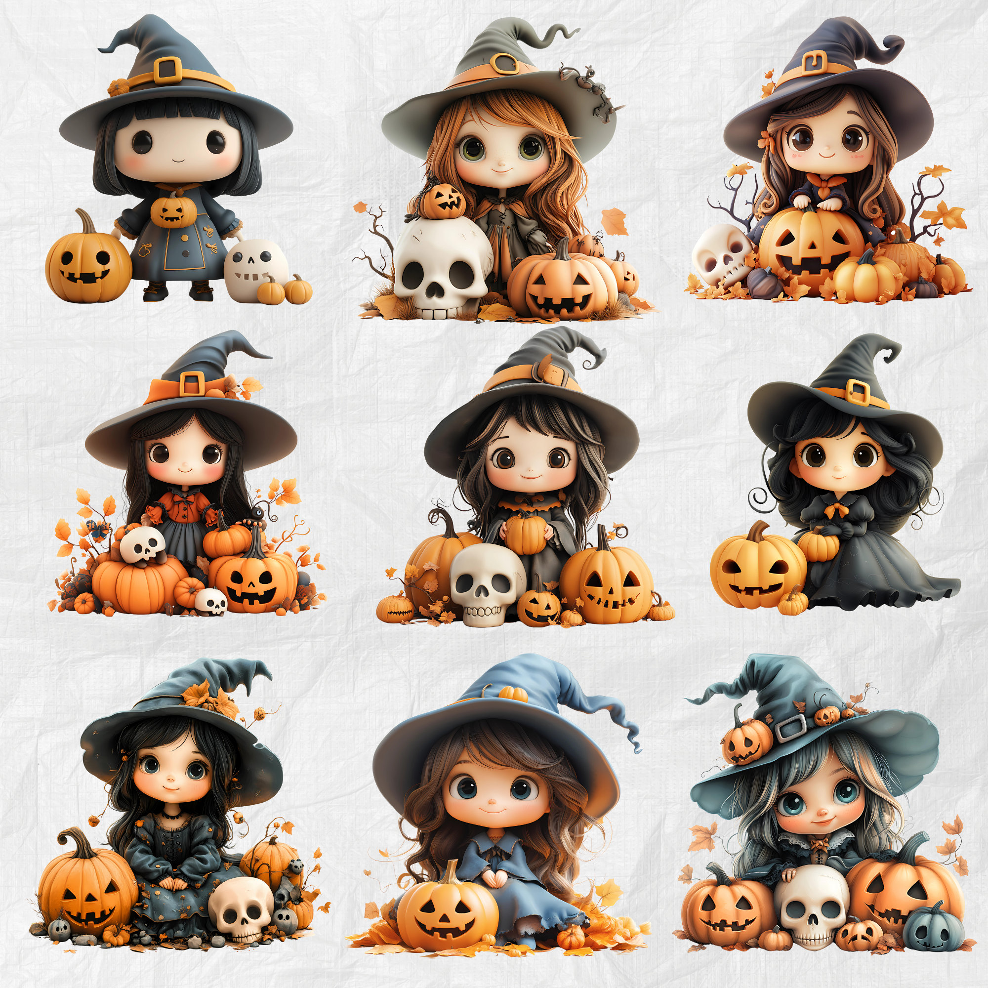 3D Witch Halloween Clipart Bundle 30 PNG Cute Witch Perfect for Sticker ...
