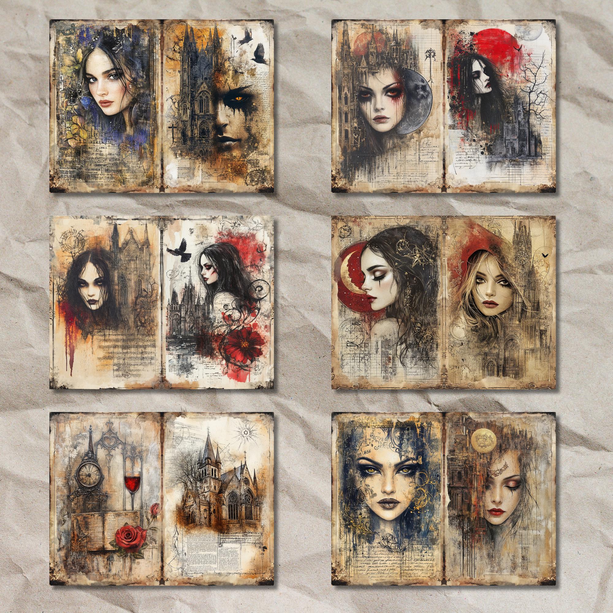 Gothic Vampire Junk Journal Pages | Vintage Vampire Halloween Themed ...