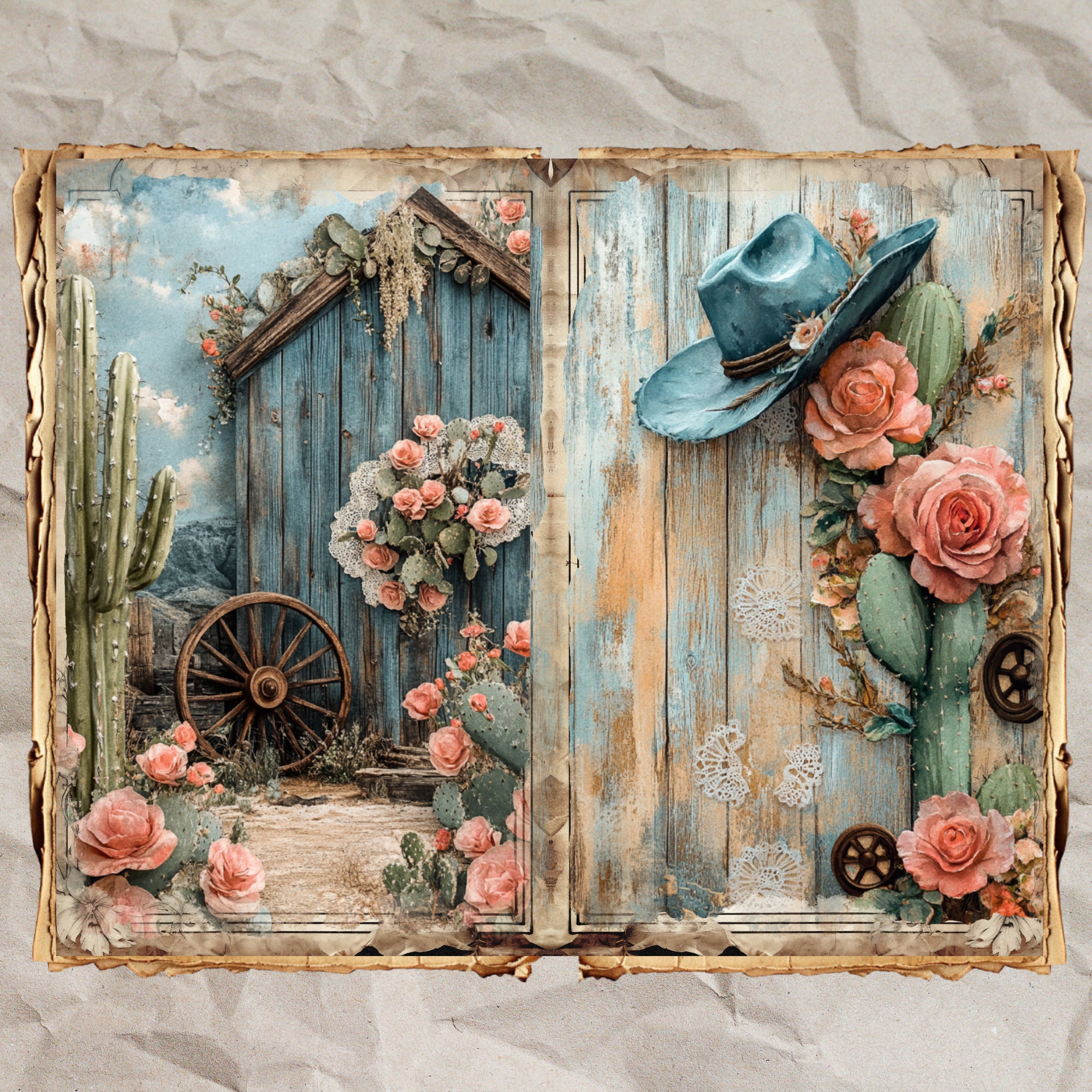 Western Junk Journal Pages, Watercolor Wild West Themed Junk Journal ...