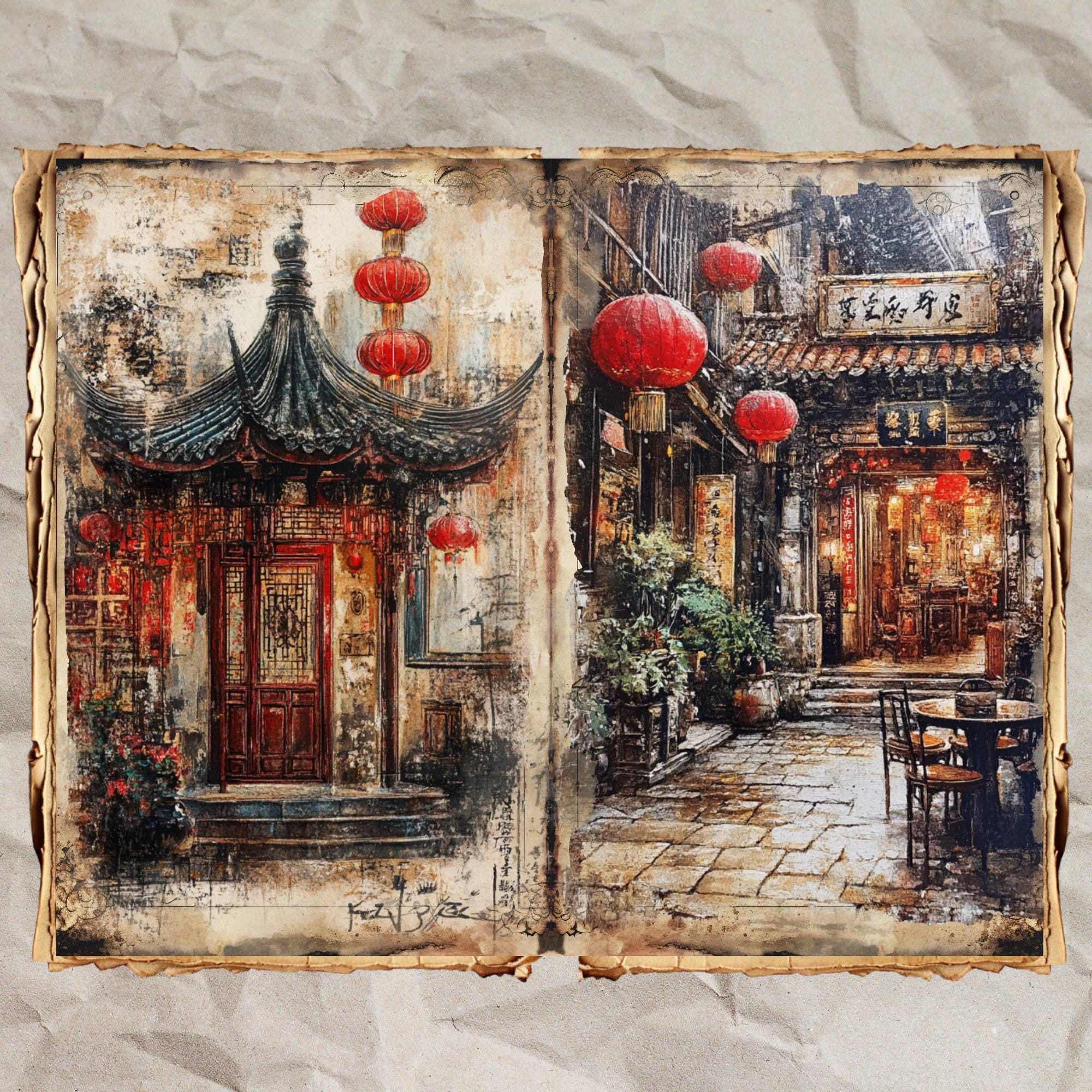 China Town Junk Journal Pages | Vintage Chinese Culture Themed Kit ...