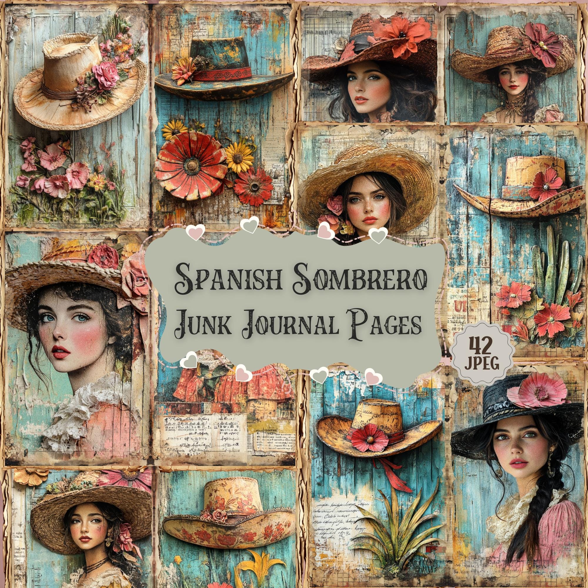 Vintage Spanish Sombrero Junk Journal Kit: Shabby Chic Ephemera (42 ...