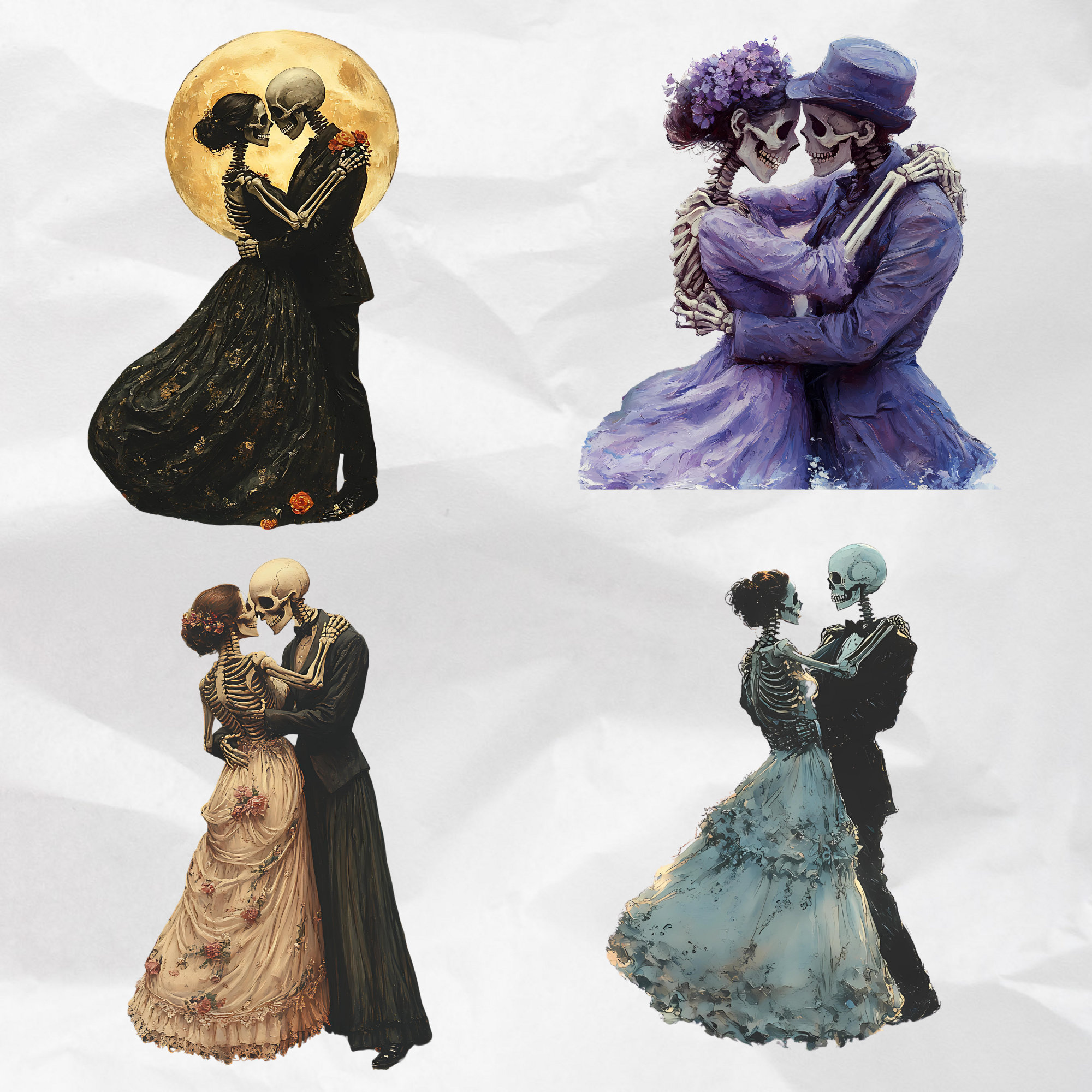 Dancing Skeleton Couple Clipart: 20 PNG Halloween Designs (digital ...