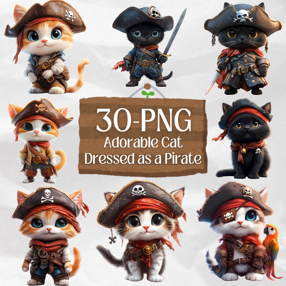3D Pirate Cat Clipart Bundle: 30 PNG Designs (digital Download) - Etsy