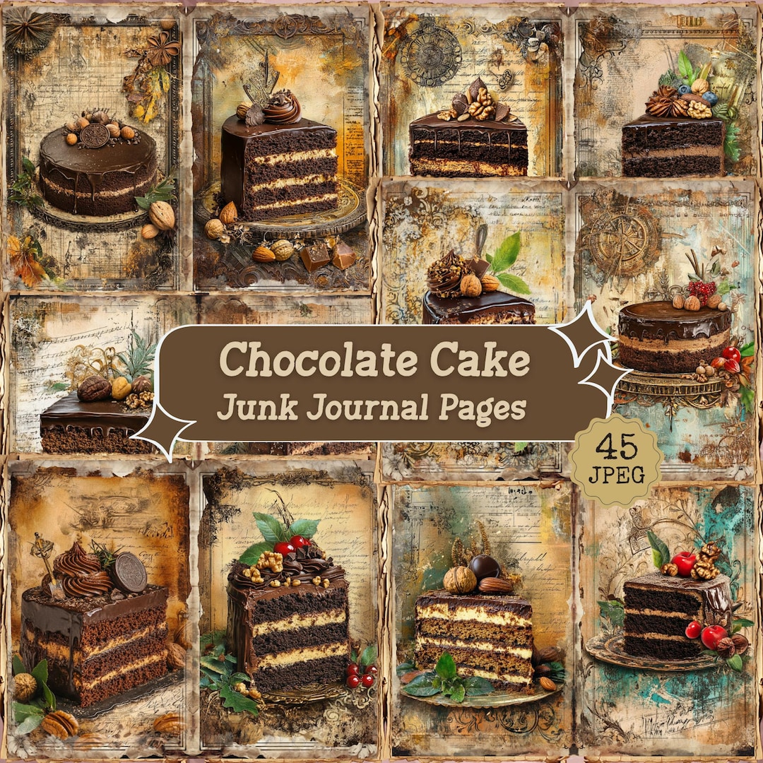 Chocolate Cake Junk Journal Pages | Vintage Cake & Dessert Journal Kit ...
