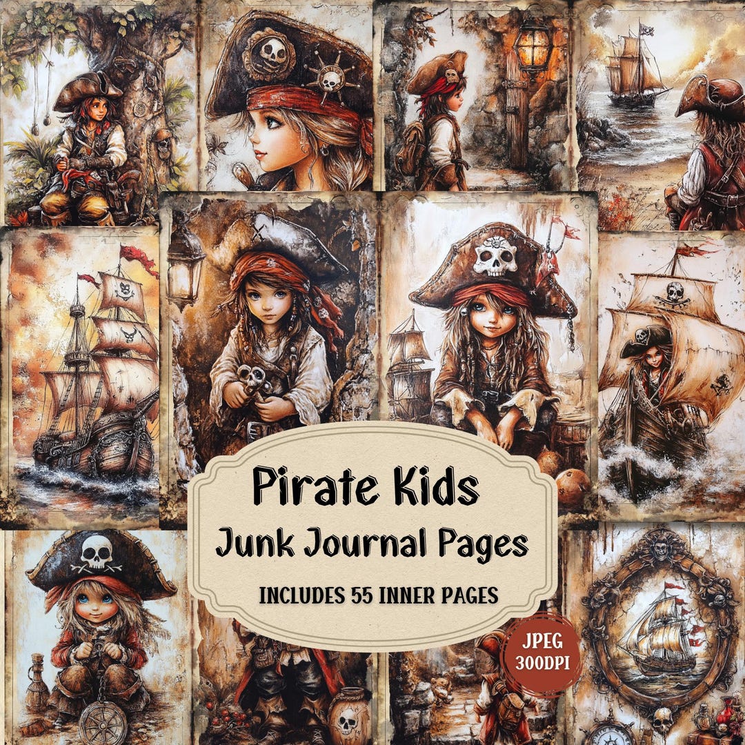 Pirate Kids Junk Journal Pages | Shabby Chic Nautical Ephemera (digital ...