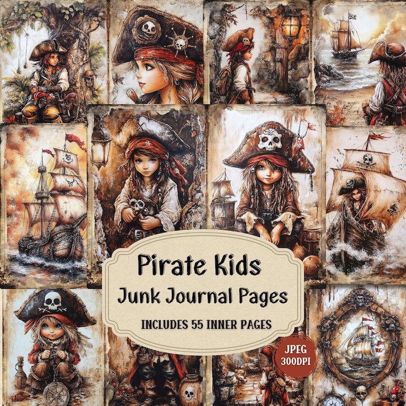 Pirate Kids Junk Journal Pages | Shabby Chic Nautical Ephemera (digital ...