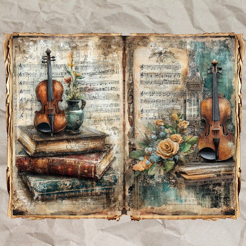 Vintage Music Junk Journal Kit: Shabby Chic Ephemera (digital Download ...