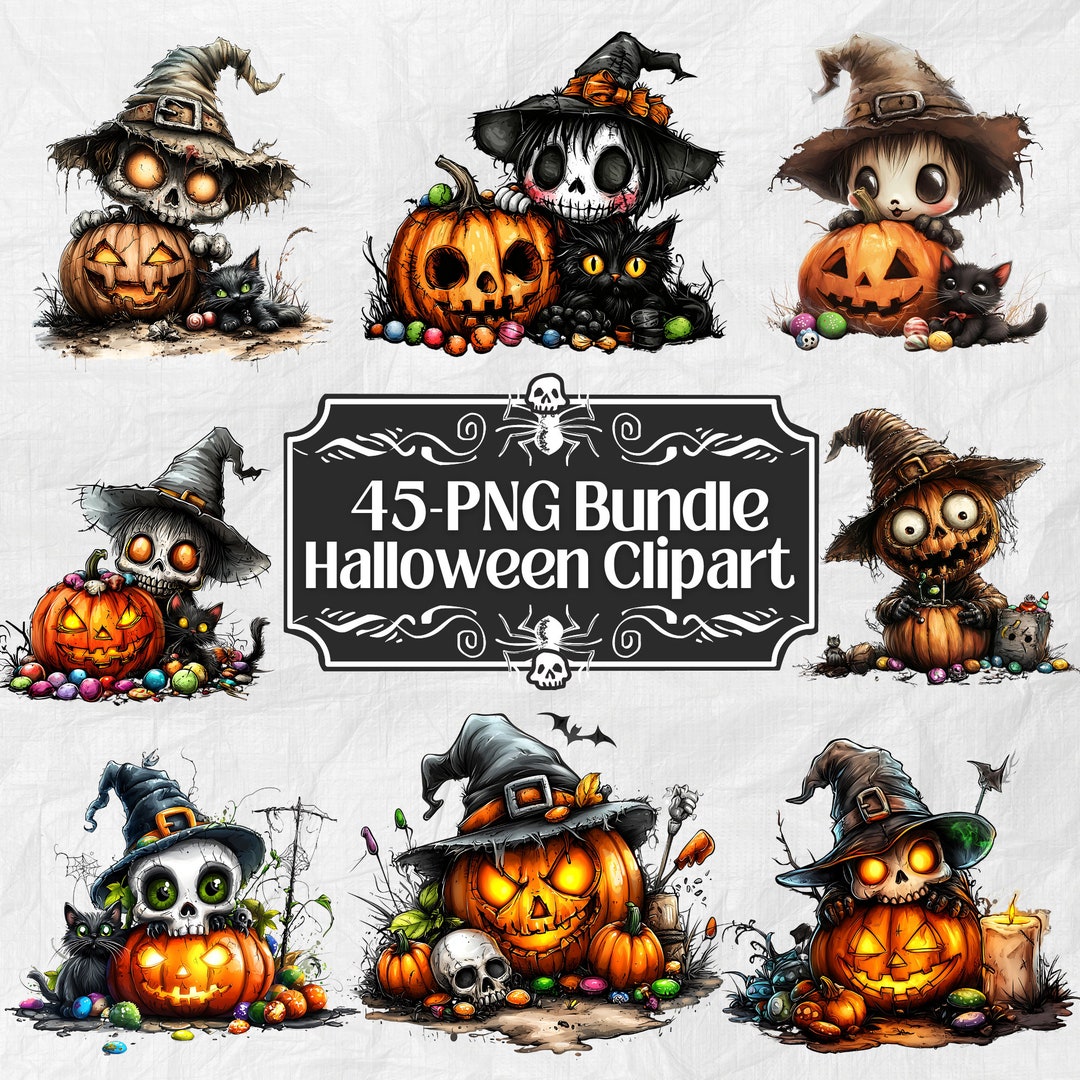 Spooky Halloween Clipart Bundle | 45 PNG Creepy Halloween Fest Perfect ...