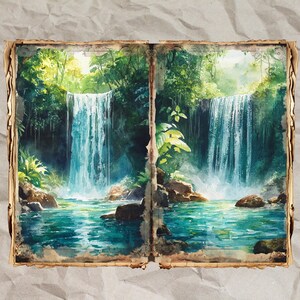 Watercolor Waterfall Junk Journal Pages | Nature Scene Themed Journal ...