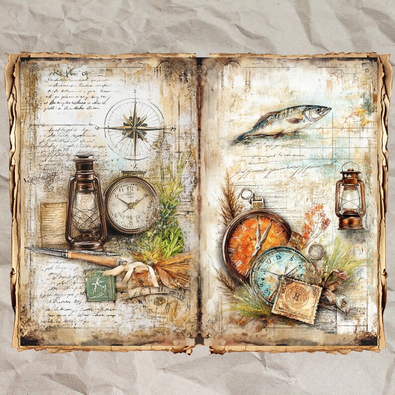 Vintage Fishing Ephemera Pack: Shabby Chic Junk Journal Pages (digital ...