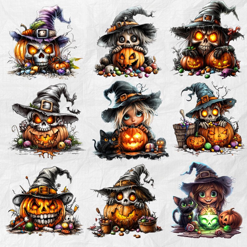 Spooky Halloween Clipart Bundle | 45 PNG Creepy Halloween Fest Perfect ...
